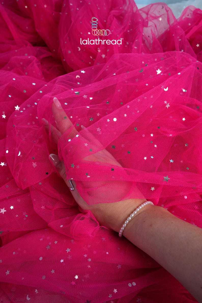 Fuchsia Twinkle Star Burst Tulle by the Yard, Celestial Pink Sheer ...