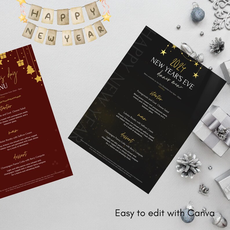 New Year's Eve Menu and Christmas Day, Restaurant and Party, Festive ...
