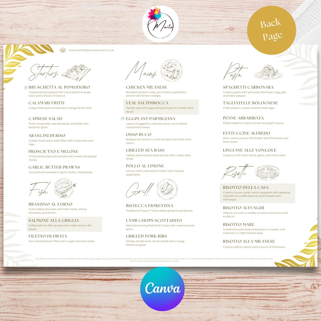 Elegant White and Gold A3 Menu Template – Sophisticated Design for ...