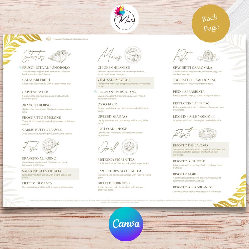 Elegant White and Gold Menu Template – Customizable Restaurant Design ...
