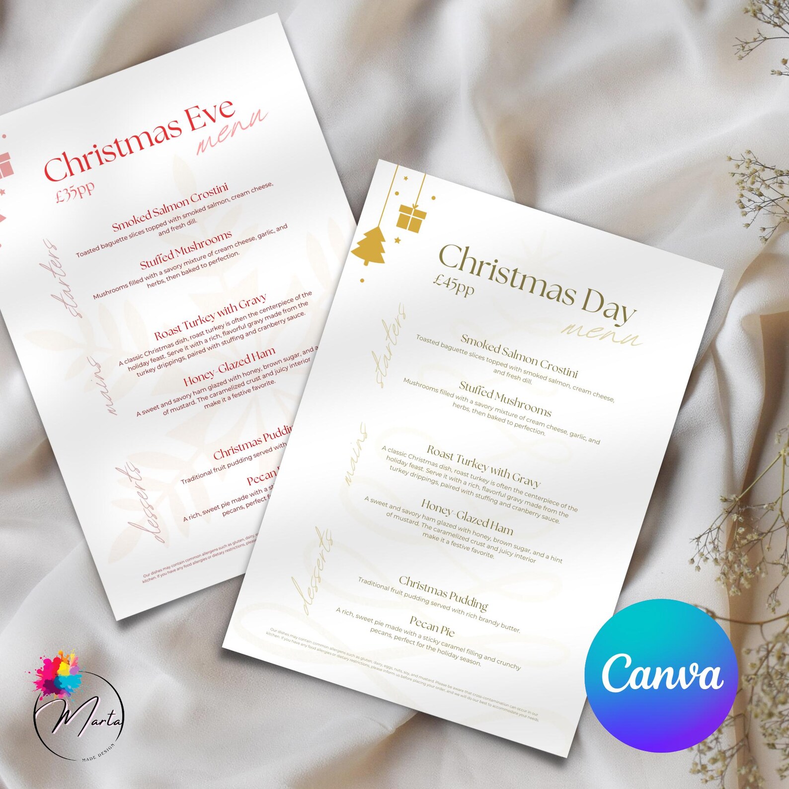 Customisable Christmas Day & Christmas Eve Menus – Editable Templates ...
