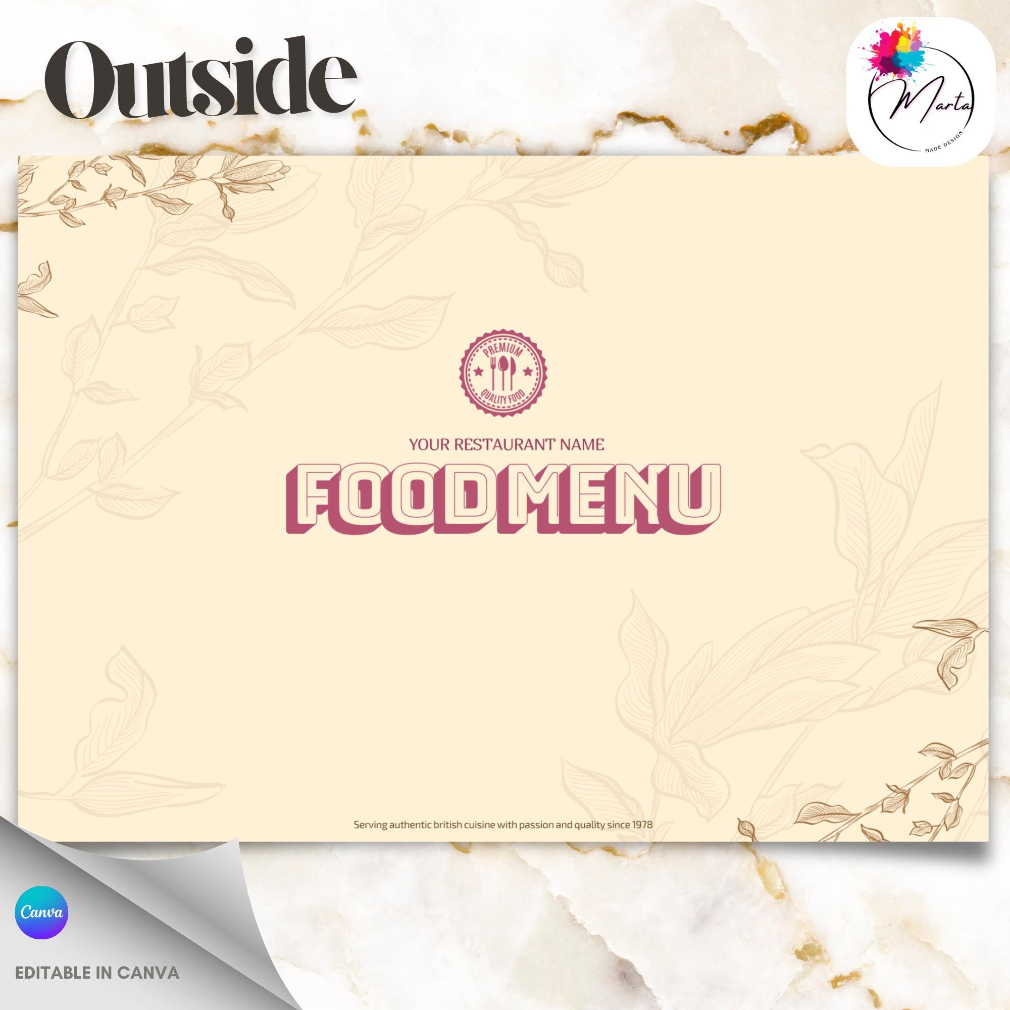 Full Restaurant Menu A3 Size, Editable in Canva, Fully Editable, Pink ...