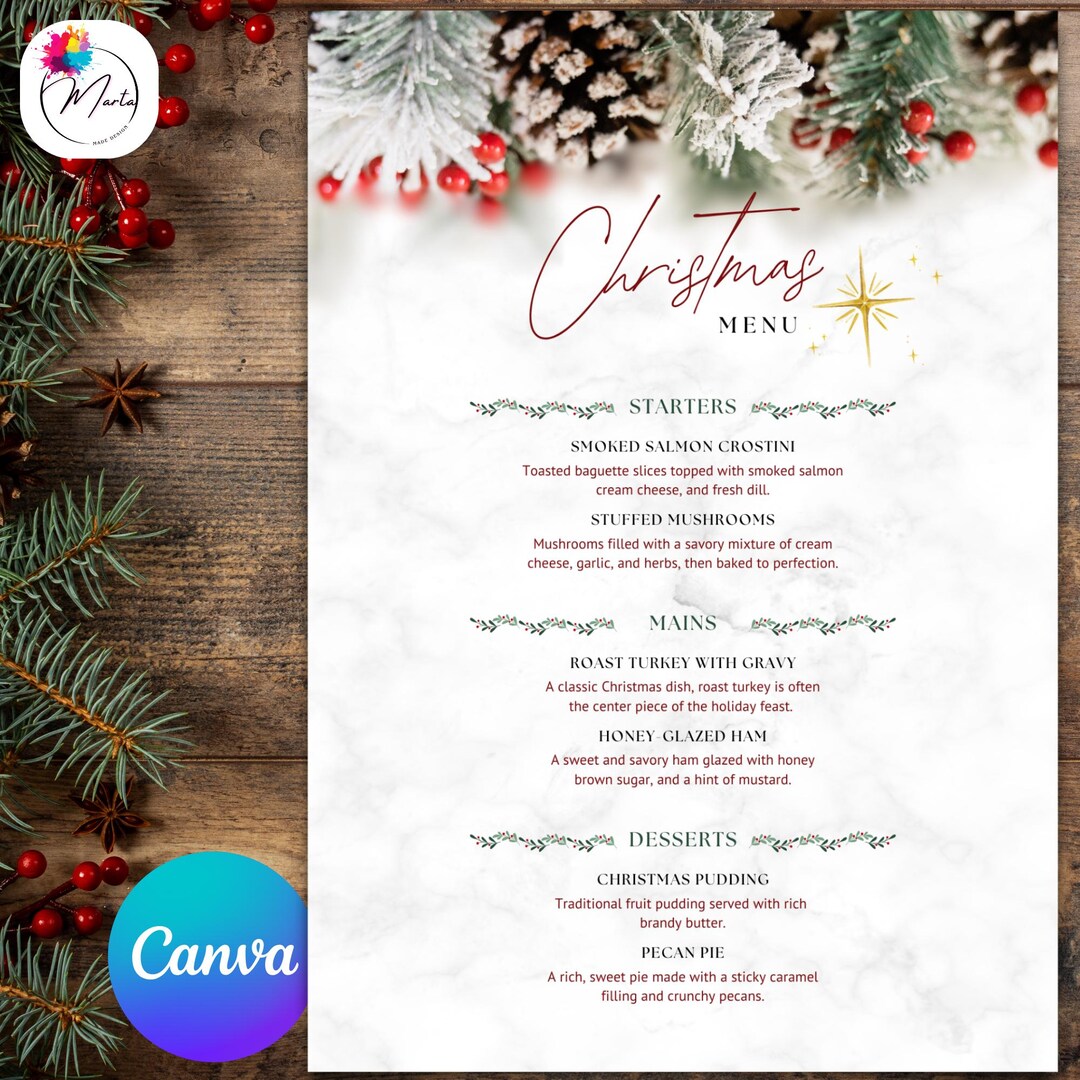 Christmas Menu Template, Restaurant Menu, Editable With Canva Party ...