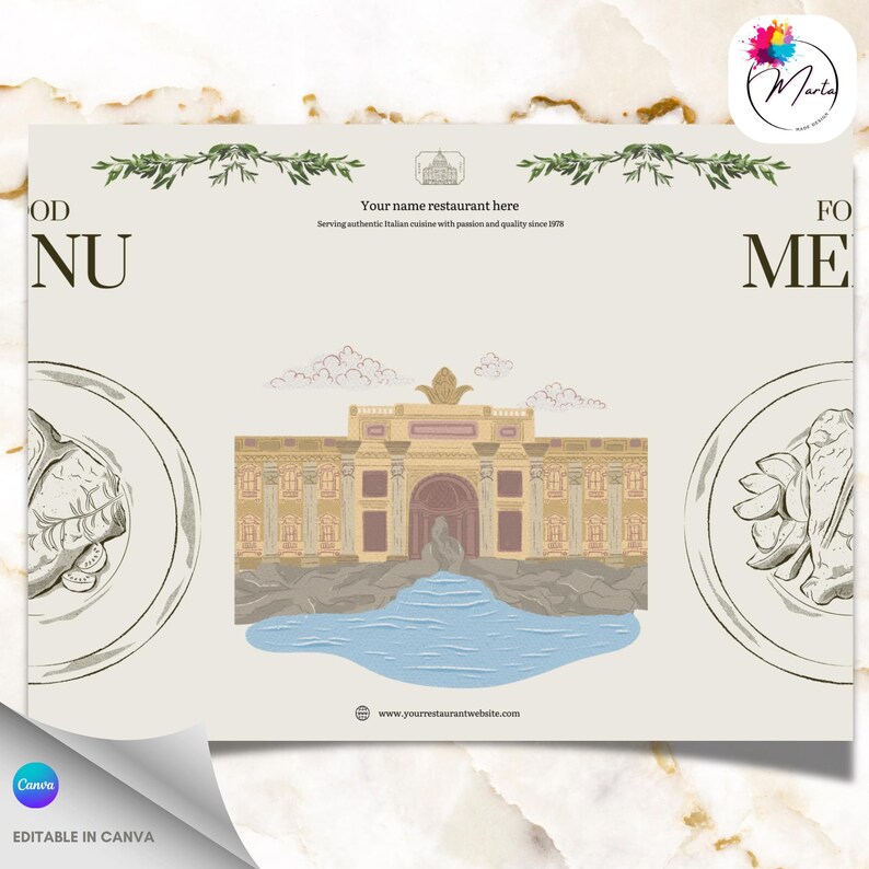 Full Foldable Restaurant Menu Italian Theme, 420x314mm, Fully Editable ...