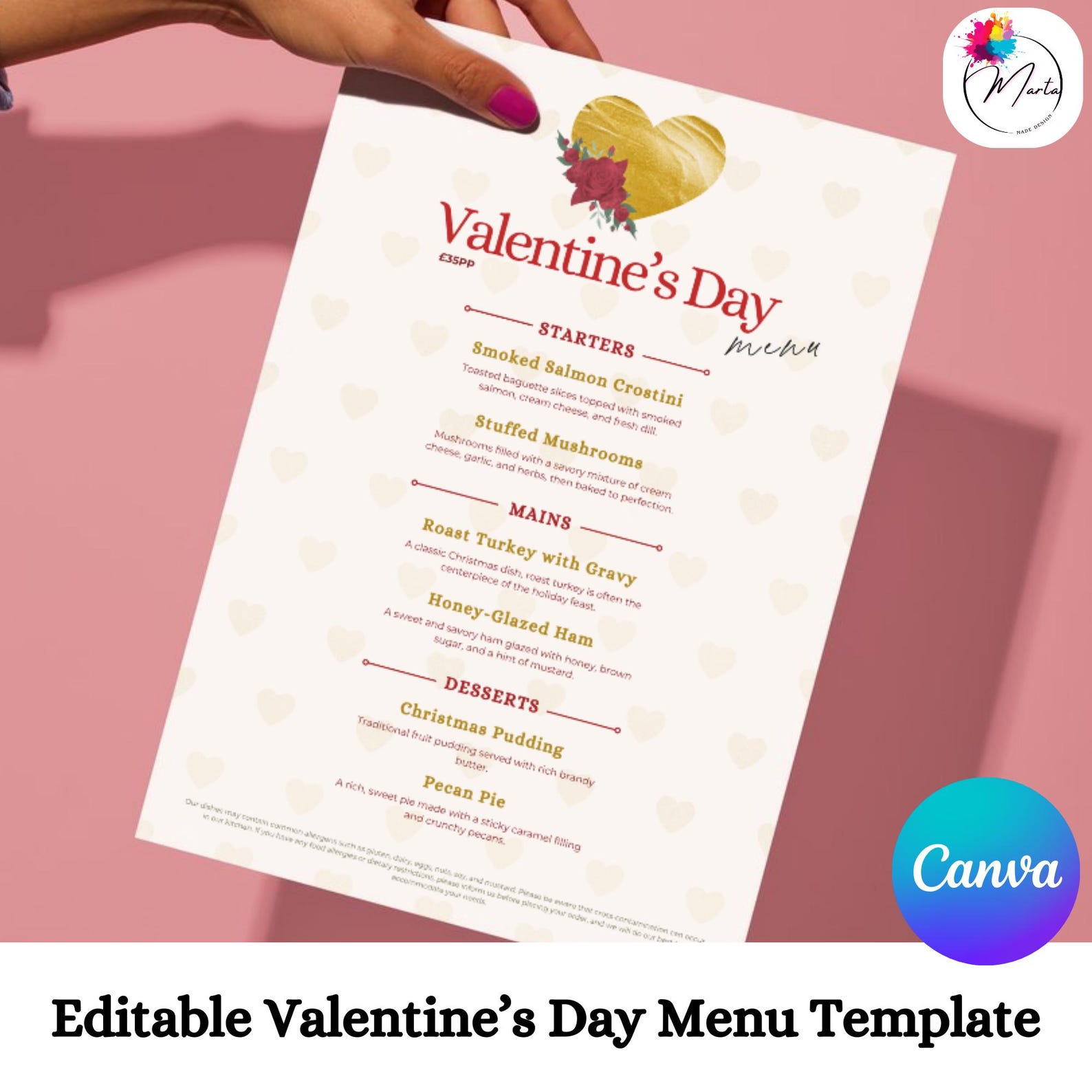 Editable Valentine's Day Menu Template - Modern A4 Design Canva ...