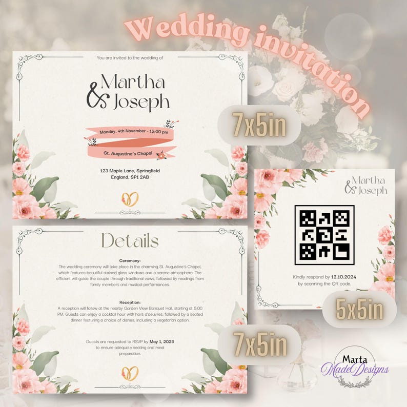 Wedding Invitation Template, Wedding QR Code Card - Etsy