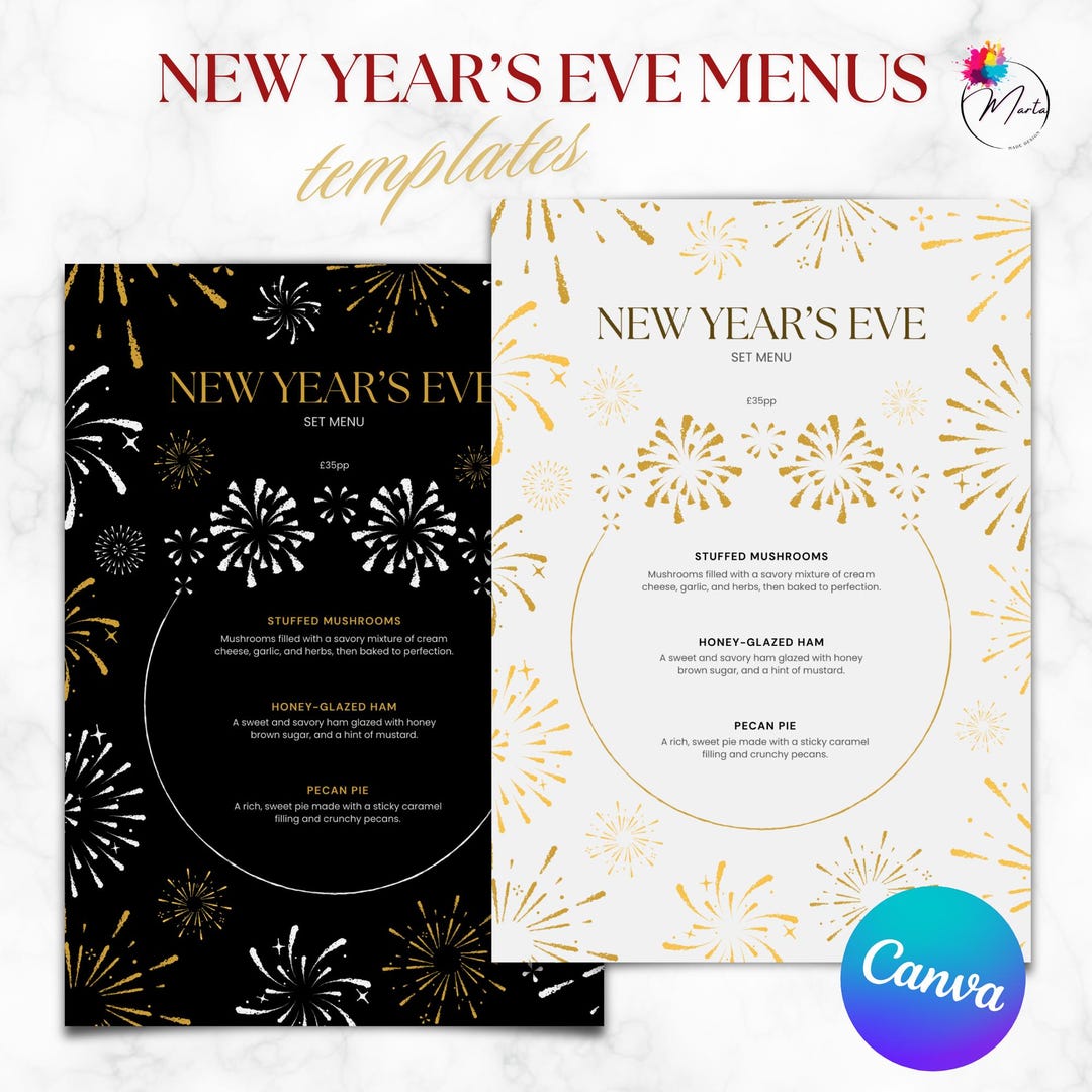New Year's Eve Menu Template, Restaurant Menu, Editable With Canva ...