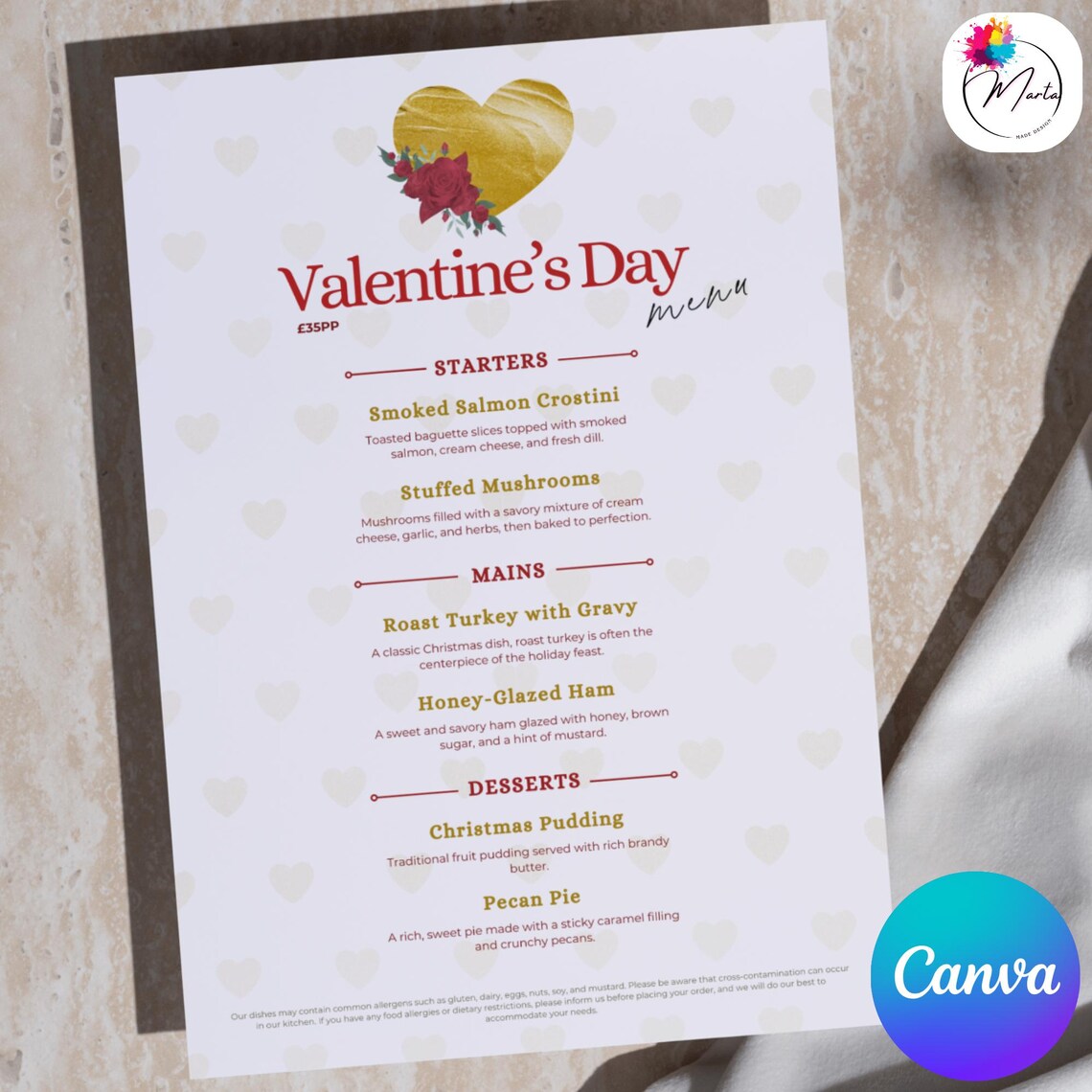 Editable Valentine's Day Menu Template - Modern A4 Design Canva ...