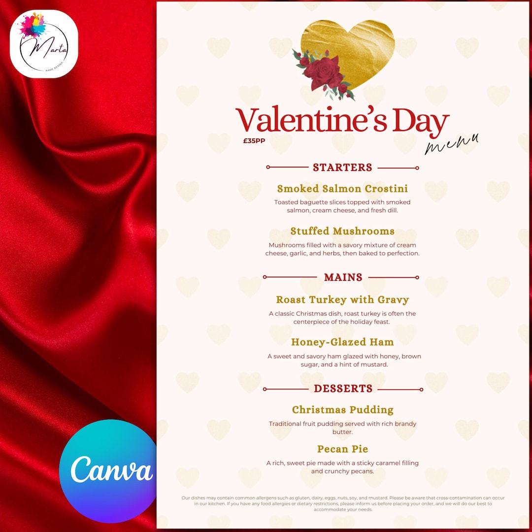 Editable Valentine's Day Menu Template - Modern A4 Design Canva ...