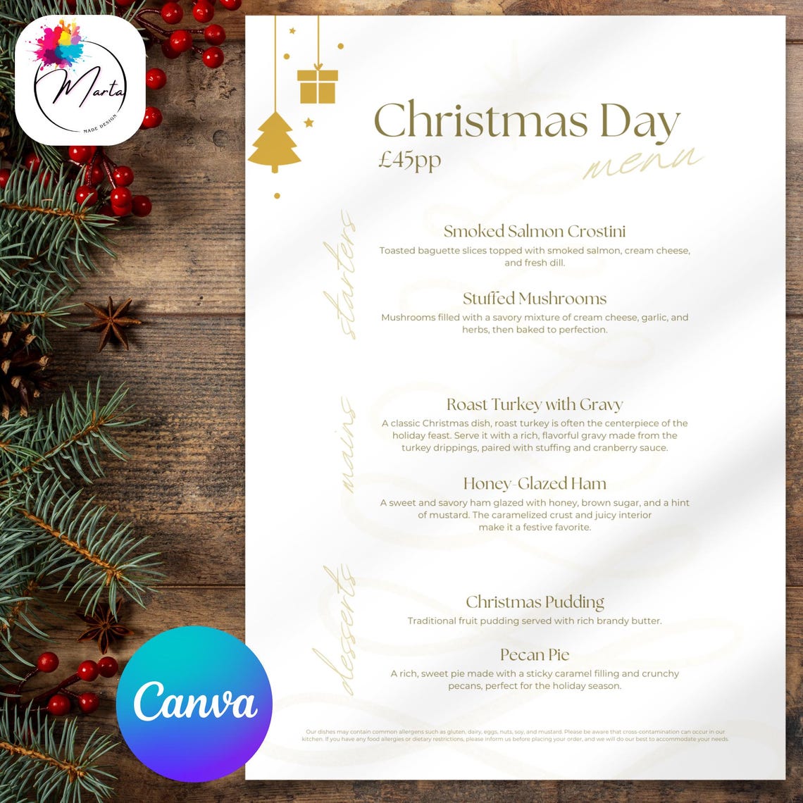 Customisable Christmas Day & Christmas Eve Menus – Editable Templates ...