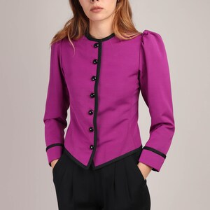 80s YVES SAINT LAURENT Jacket Xs / Purple Ysl Jacket Black Piping ...