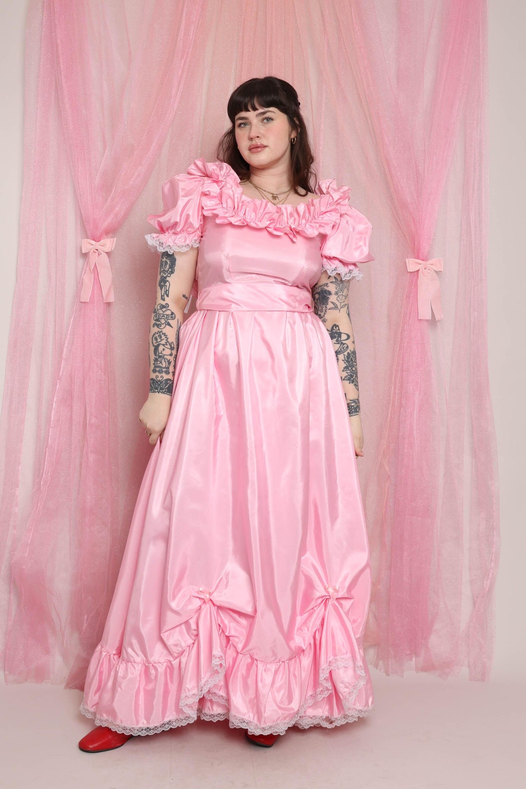 80s PINK PRINCESS Dress M L / 1980s Pink Taffeta Dress Pink Prom Dress ...
