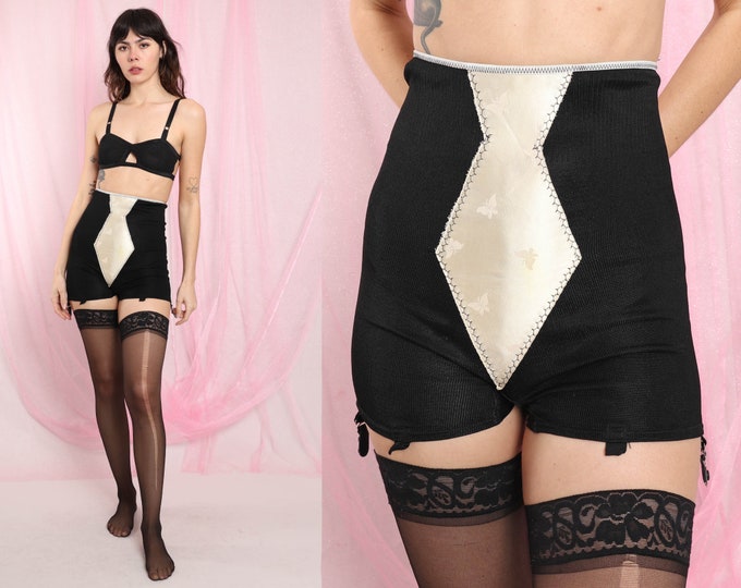 50s GIRDLE KNICKERS Body Shaper S / Black Girdle Shorts Shapewear Shorts Jacquard Satin Girdle ...