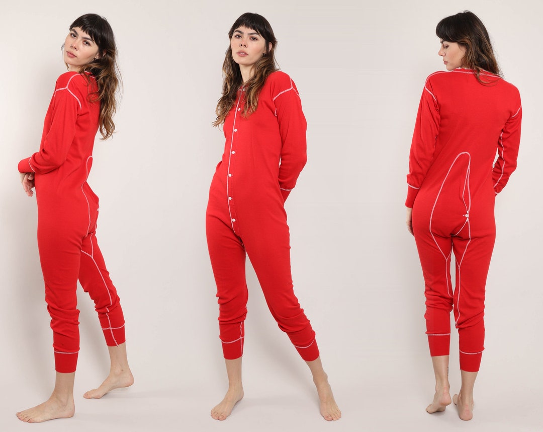 70s RIBBED KNIT Long Johns Pajamas S / Red Knit Pajamas Red Long Johns ...