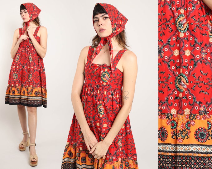 70s PRAIRIE Dress Set XS / Sears Jr. Bazaar Red Dress With Matching ...