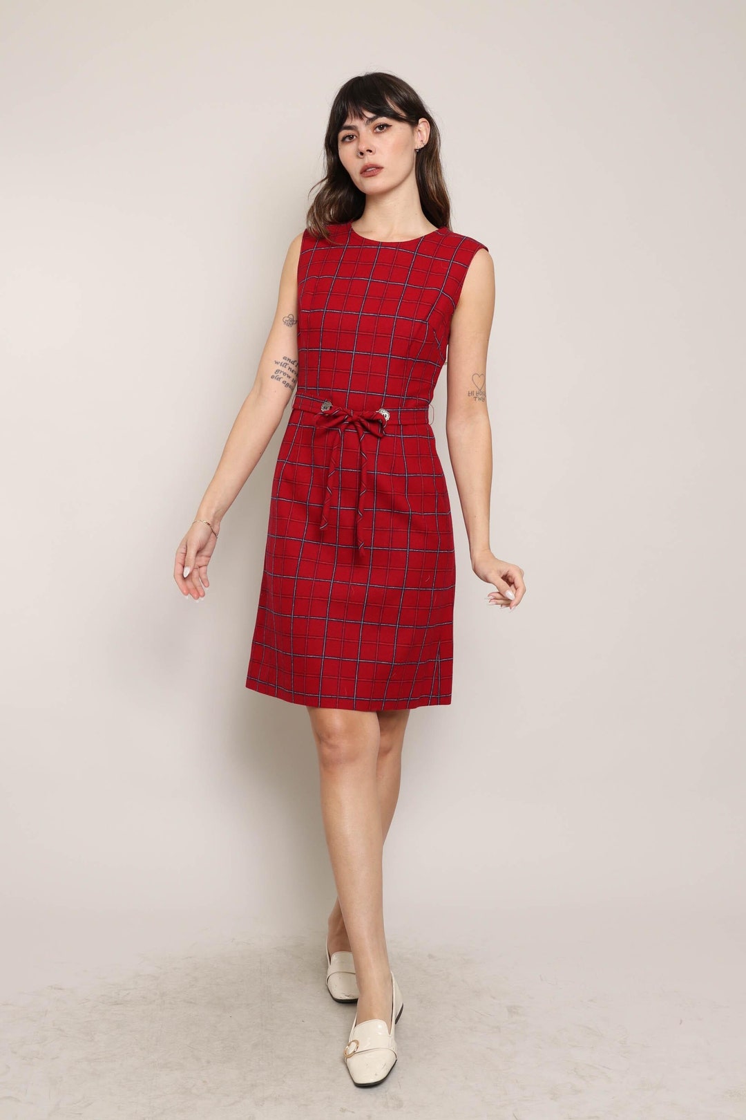 80s PENDLETON Red Plaid Dress With Belt S M / 1980s Pendleton Dress Red ...
