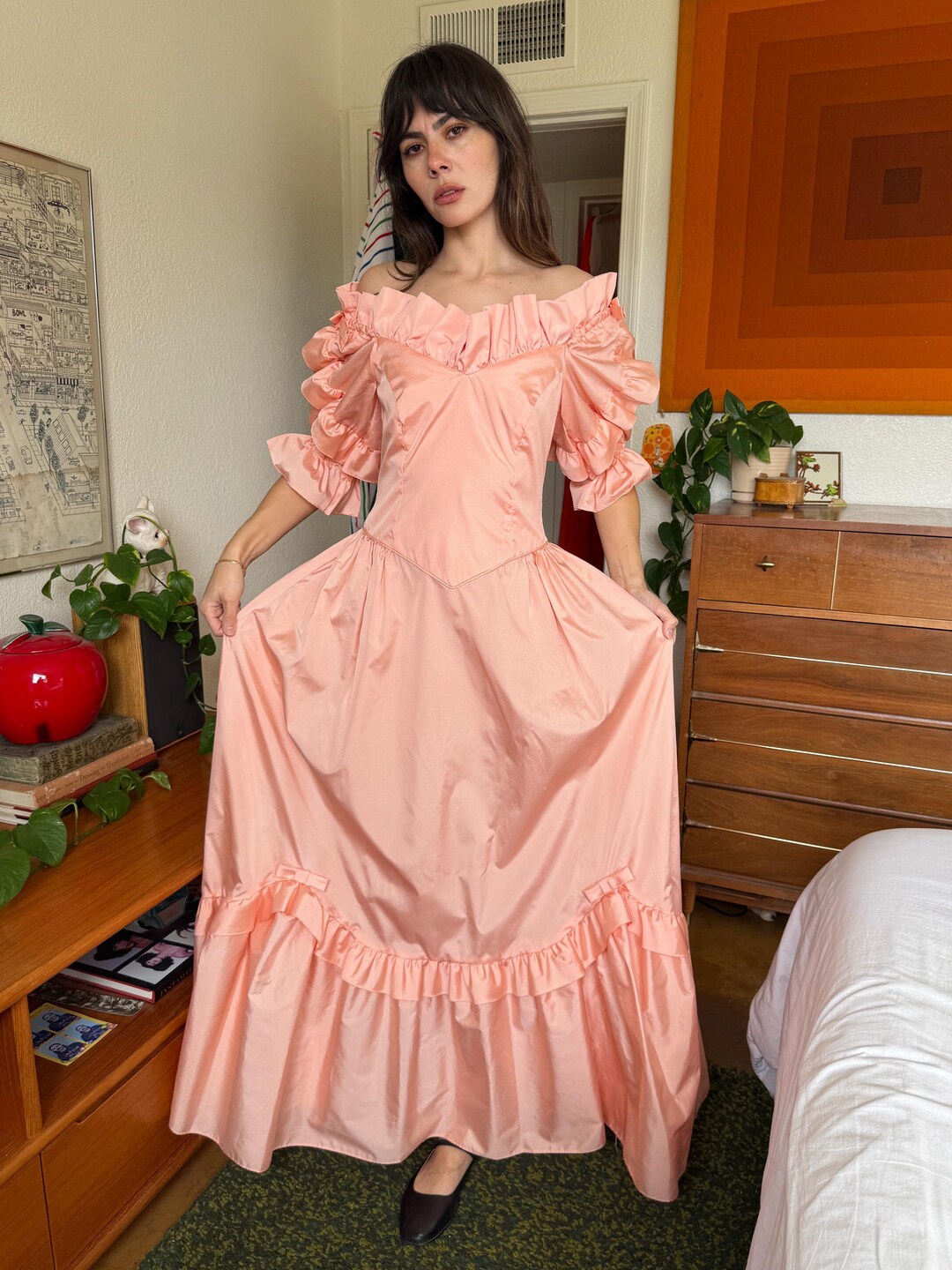 80s PEACH TAFFETA Princess Dress S / 1980s JC Penney Dress Peach Prom ...