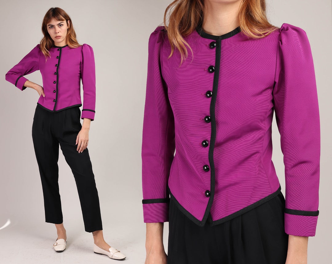 80s YVES SAINT LAURENT Jacket Xs / Purple Ysl Jacket Black Piping ...