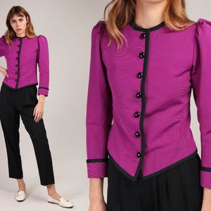 80s YVES SAINT LAURENT Jacket Xs / Purple Ysl Jacket Black Piping ...
