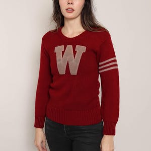 40s LETTERMAN Sweater XS / 1940s Trojan Wool Varsity Sweater Maroon ...