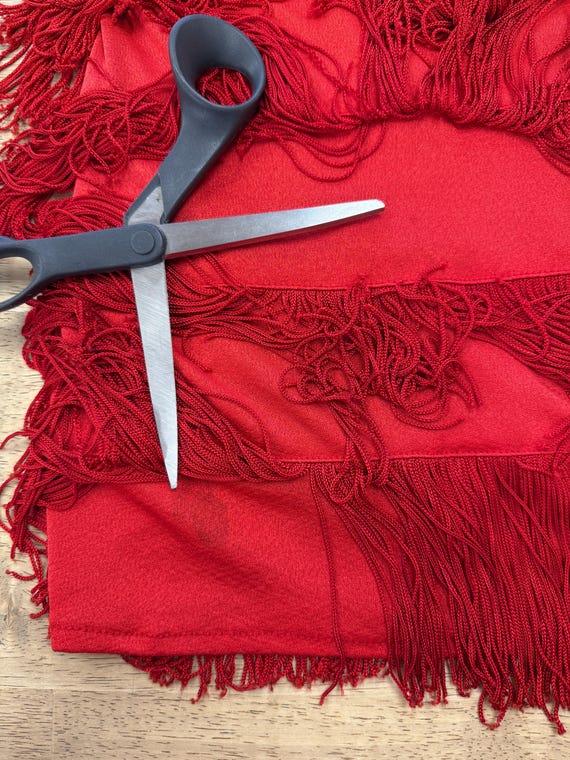 80s RED FRINGE dress S / 1980s New Leaf dress red fla… - Gem