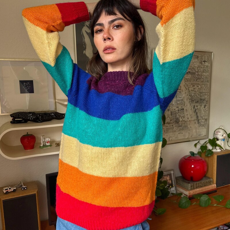 90s Colorful Sweater - Etsy