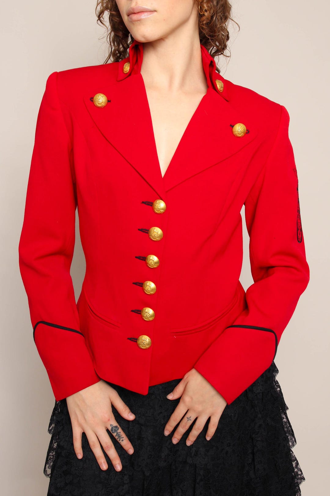 90s Red Military Jacket: Vintage Moschery Blazer, Size XS S - Etsy