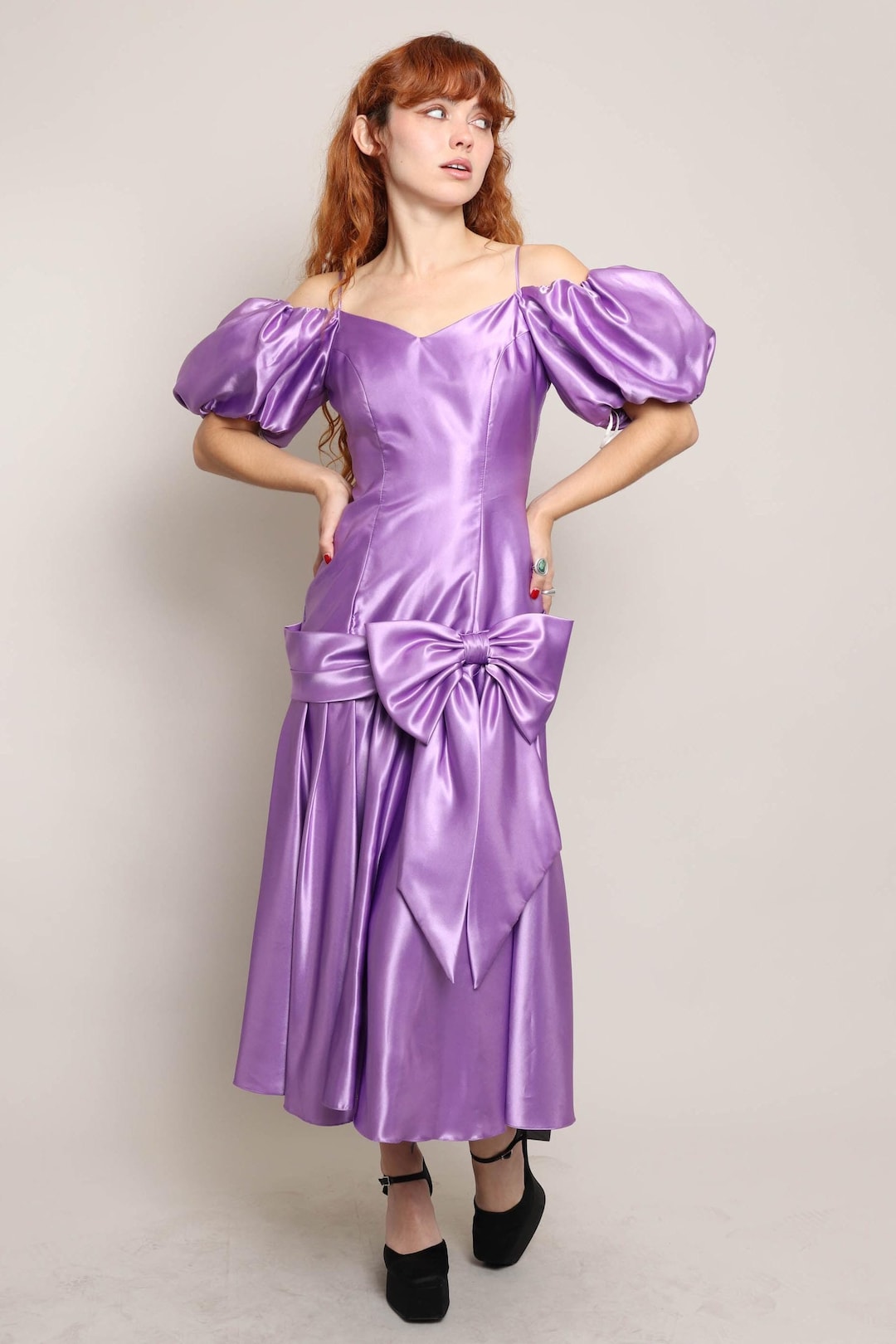 Buy 80s ROMANTIC PURPLE Party Dress XS / 1980s Purple Taffeta Dress ...