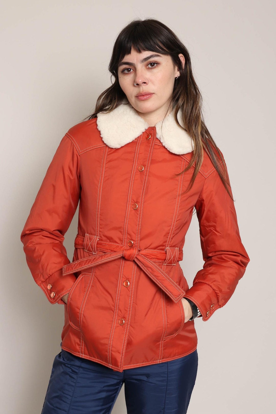 70s Rust Puffer Jacket: White Stag Sherpa Collar, Size XS - Etsy