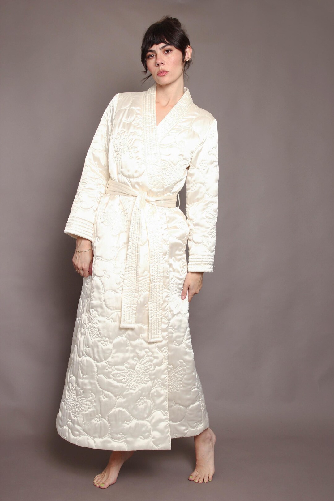 80s BUTTERFLY QUILTED Robe XS S / 1980s Pinnacle Robe Cream Quilted ...