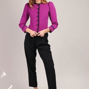 80s YVES SAINT LAURENT Jacket Xs / Purple Ysl Jacket Black Piping ...