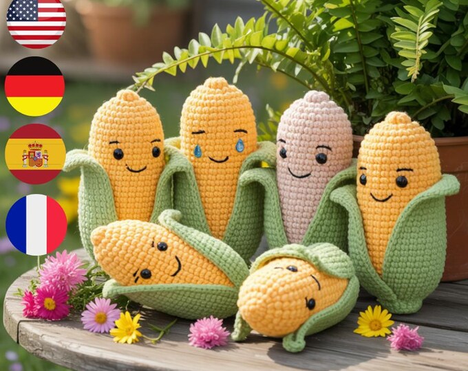 Adorable Corn Amigurumi Crochet Pattern, Cute Veggie Toy PDF, Kawaii ...