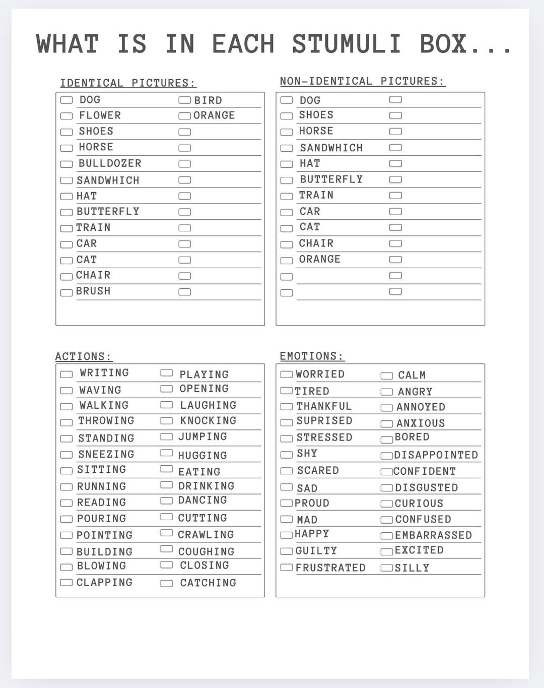 Stimuli Box Index Template - Etsy