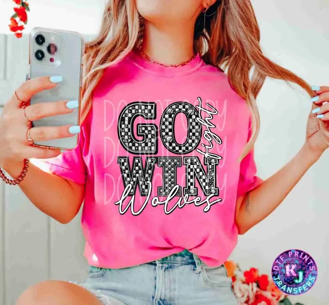 Rhinestone Go Fight Win Wolves Design DTF Transfer | Ready for Press ...