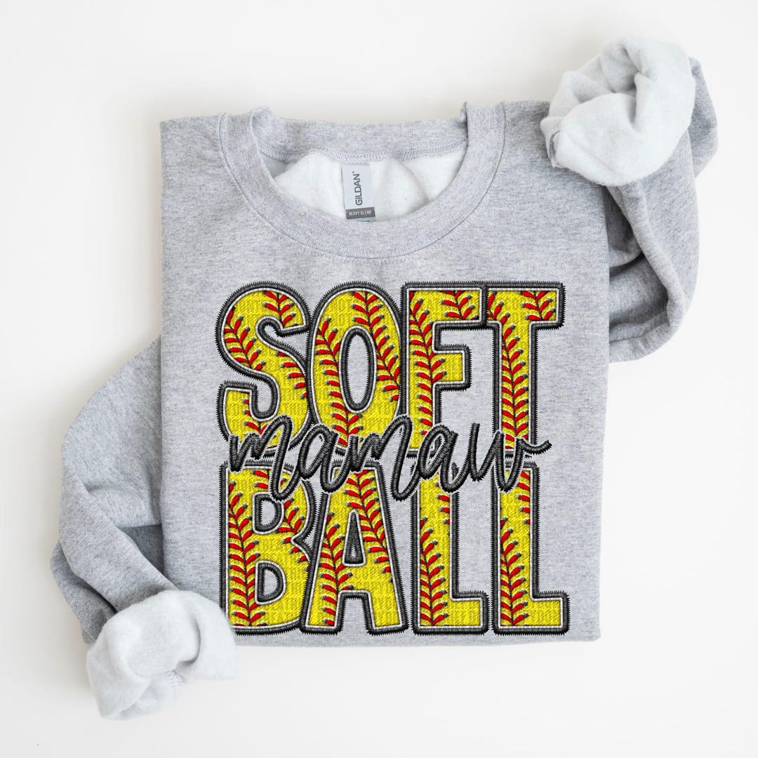 Softball Mamaw Faux Embroidery Design DTF Transfer Print for T-shirts ...
