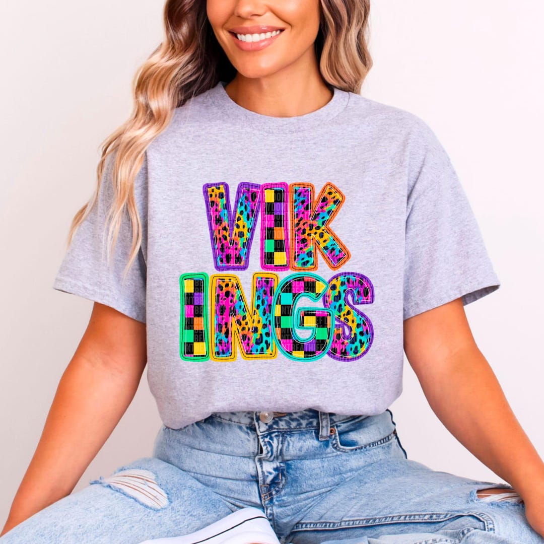 Colorful Vikings Plaid and Leopard Print Design DTF Transfer Print for ...