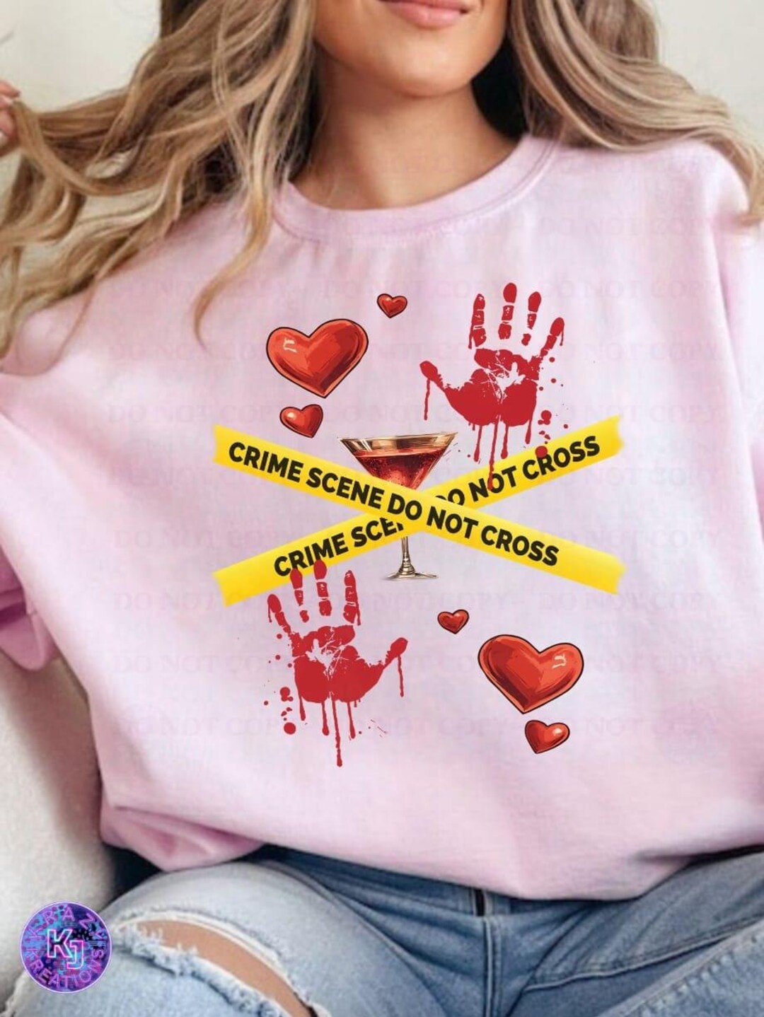 Crime Scene Do Not Cross Handprints and Hearts Design DTF Transfer ...