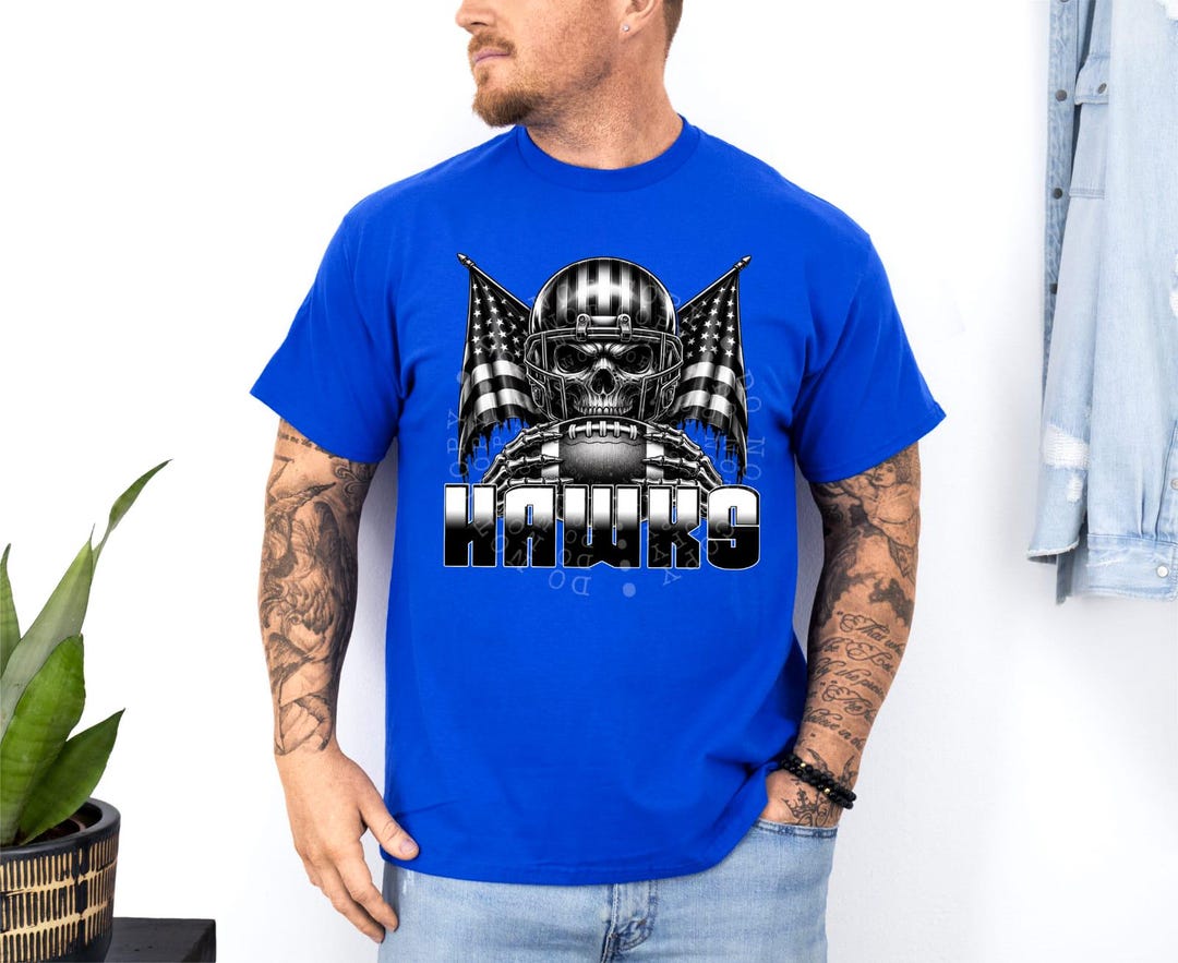 Hawks Football Skull With American Flag Design DTF Transfer Print ...