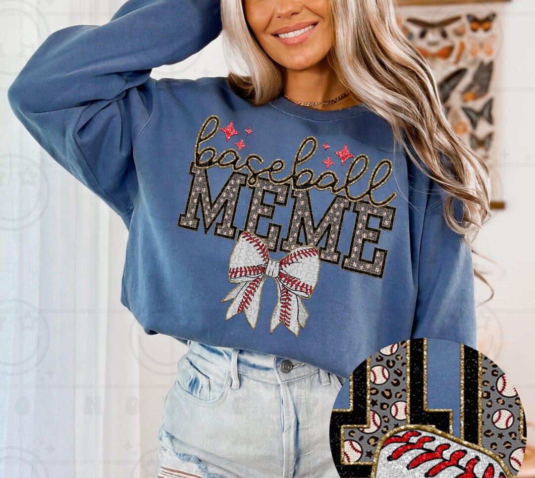 Baseball Meme - Glitter Accents With Baseball Bow Design DTF Transfer ...