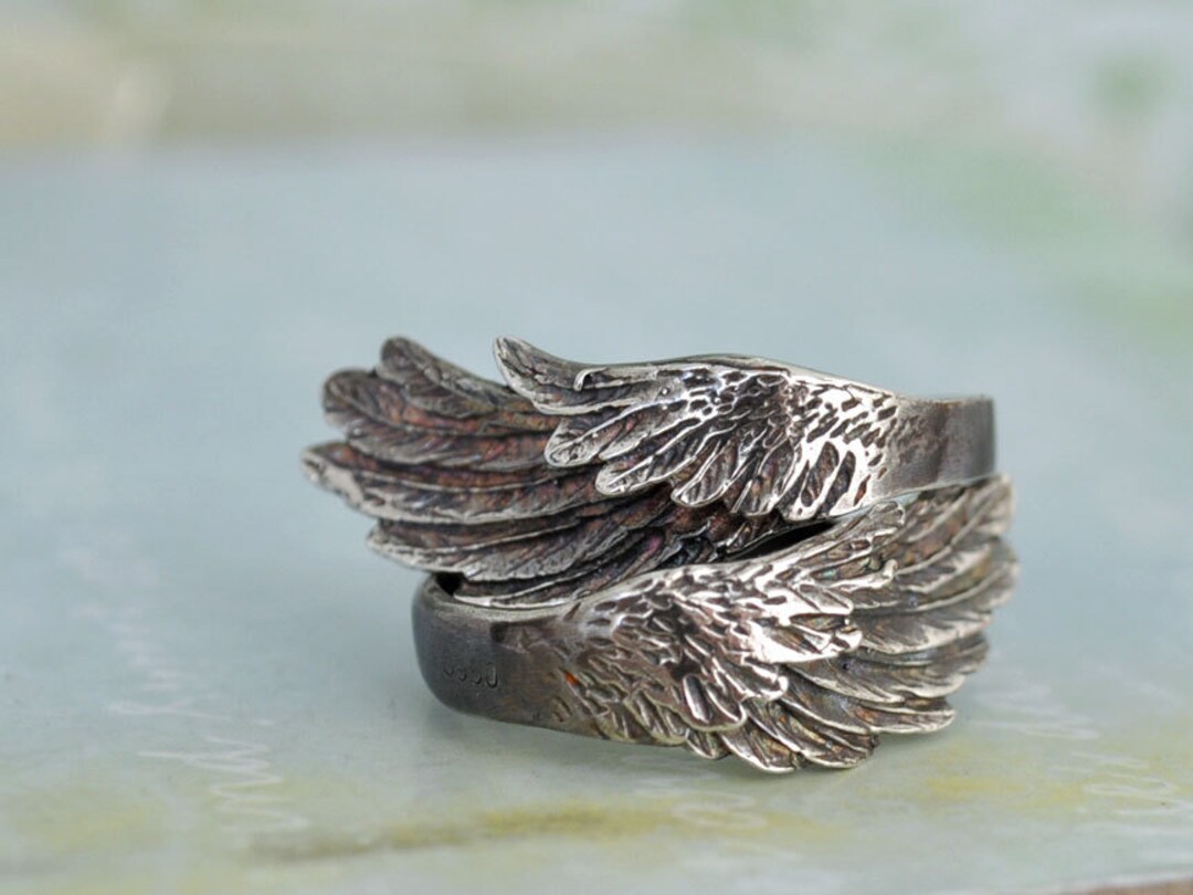 Handmade 925 Sterling Silver Wing Ring Set WINGED Oxidized Ring Set ...