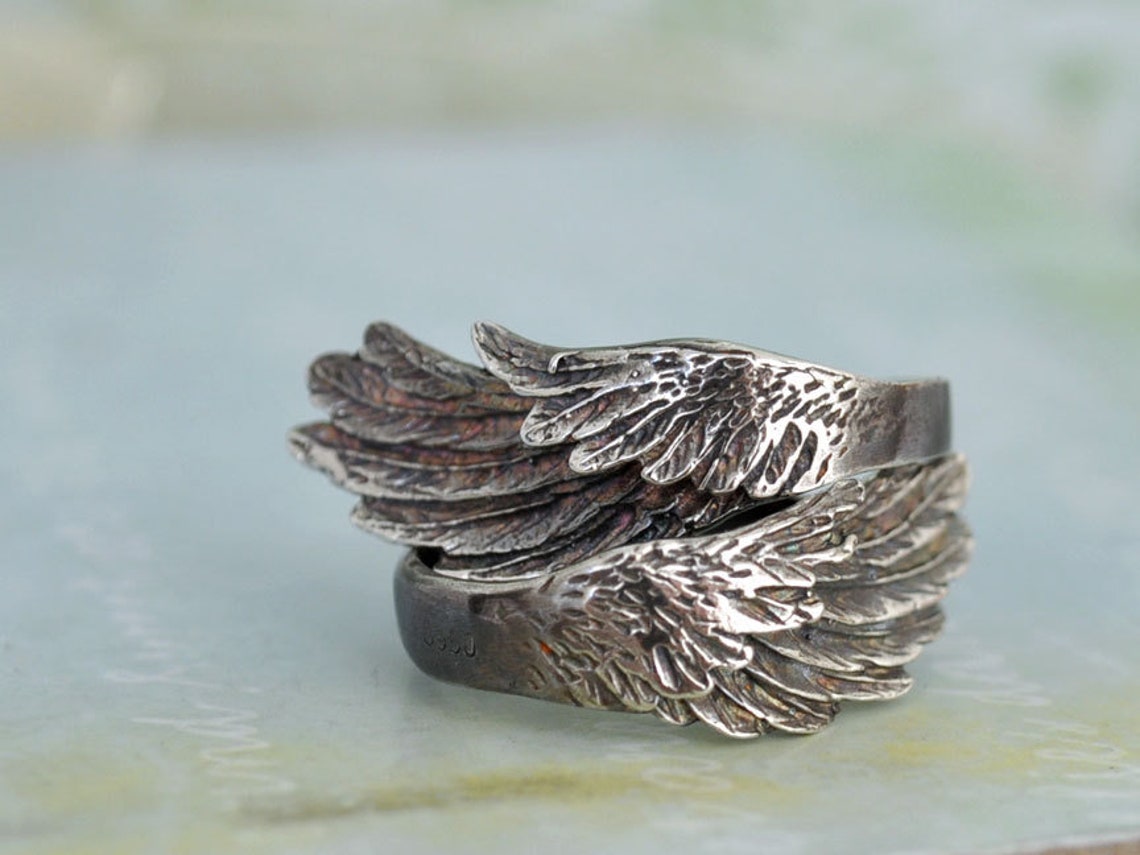Handmade 925 Sterling Silver Wing Ring Set WINGED Oxidized | Etsy