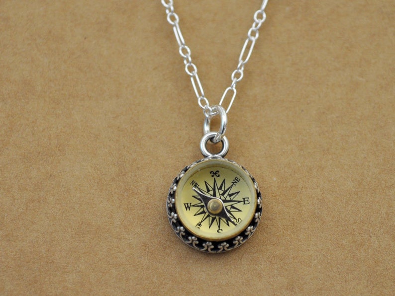 Silver Compass Necklace - GUIDANCE - Antiqued Sterling Silver Necklace ...