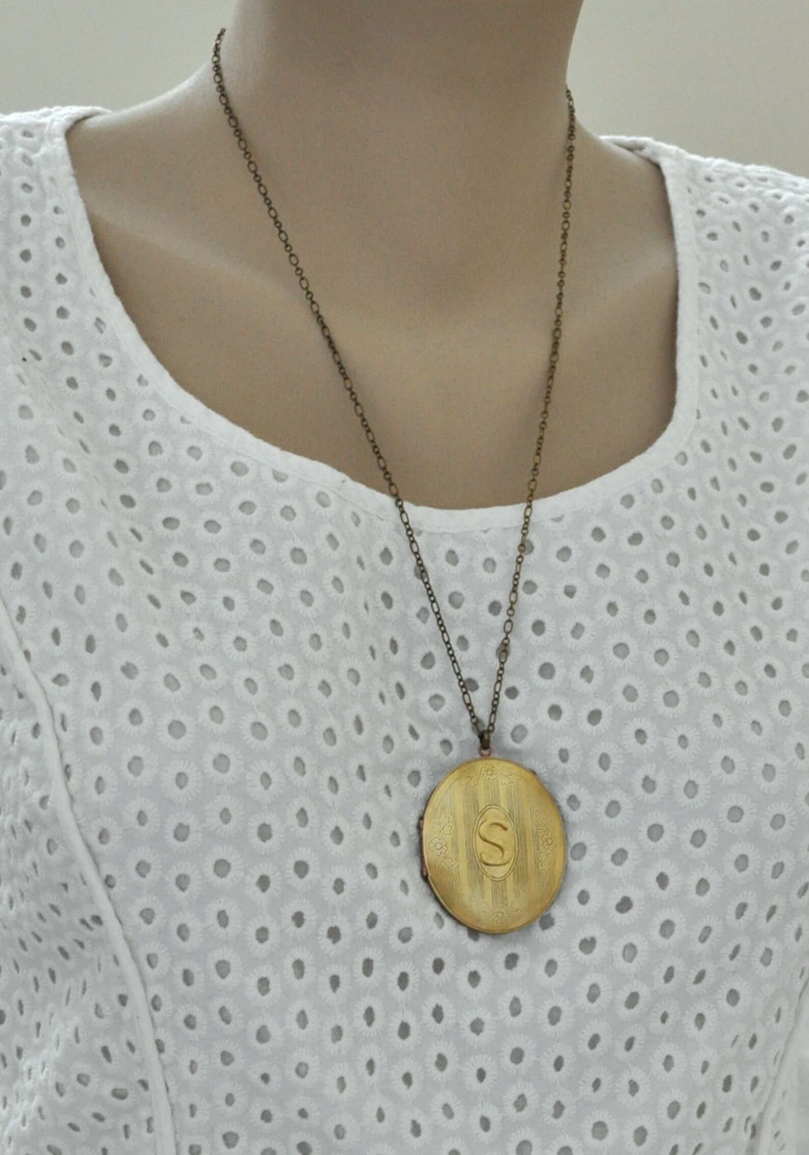 INITIAL LOCKET Vintage Brushed Brass Letter Locket Necklace - Etsy