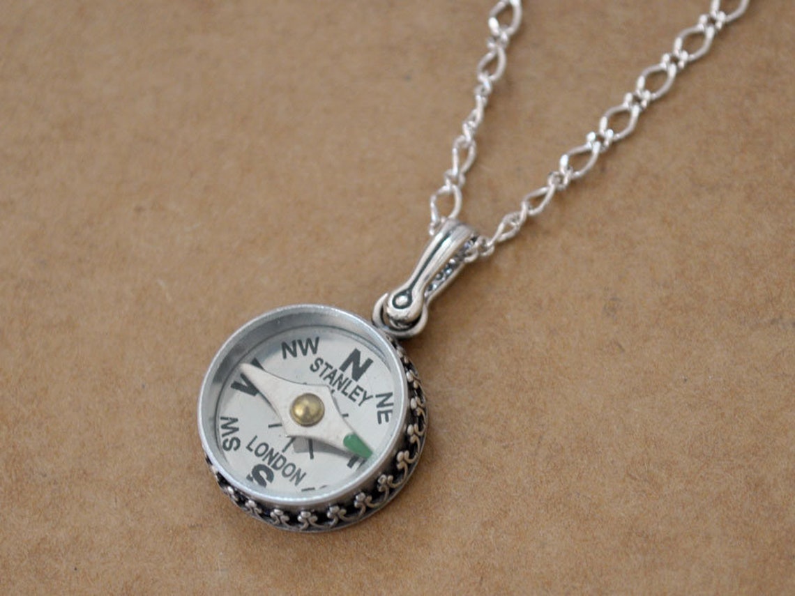Sterling silver compass necklace GUIDANCE antiqued | Etsy