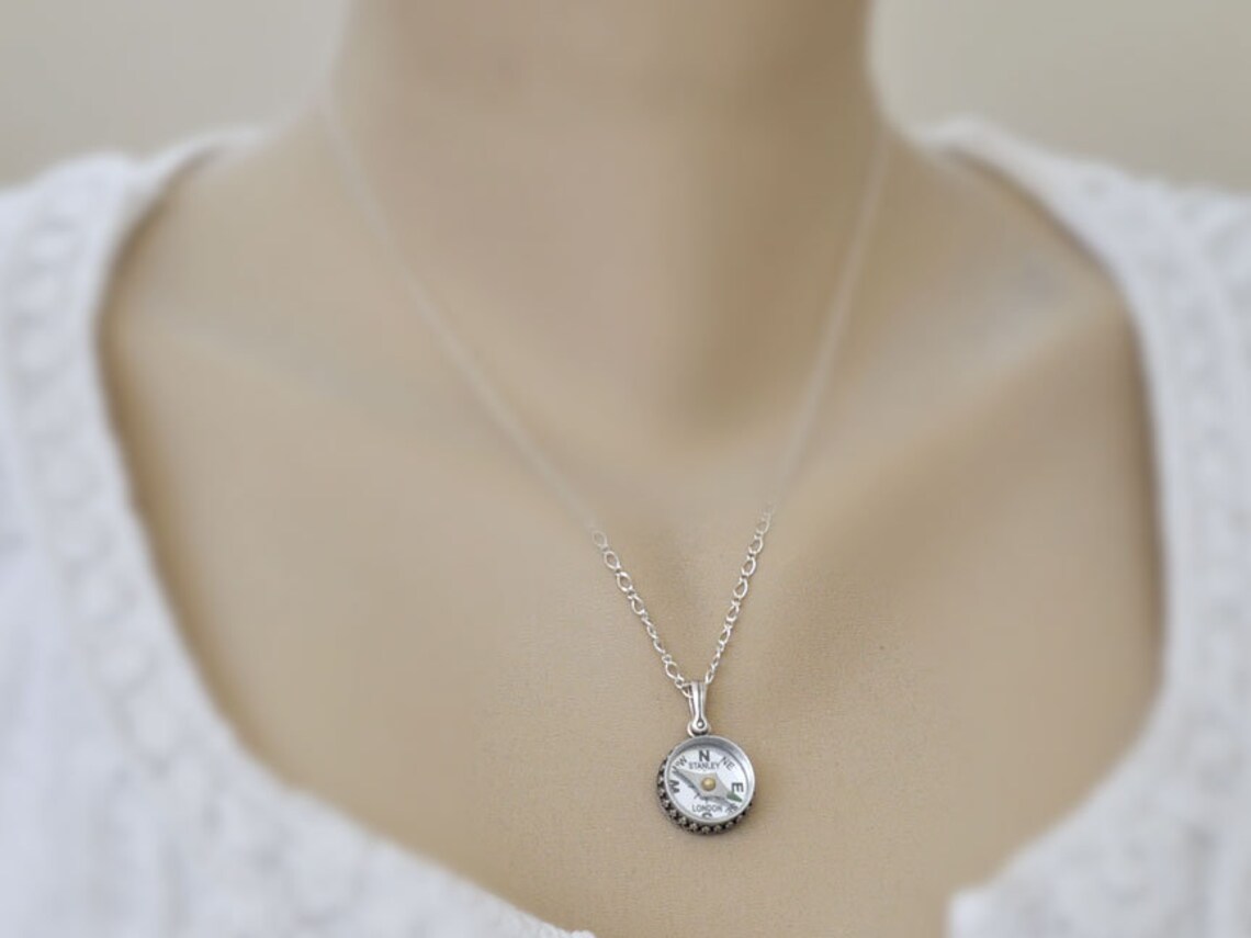 Sterling silver compass necklace GUIDANCE antiqued | Etsy