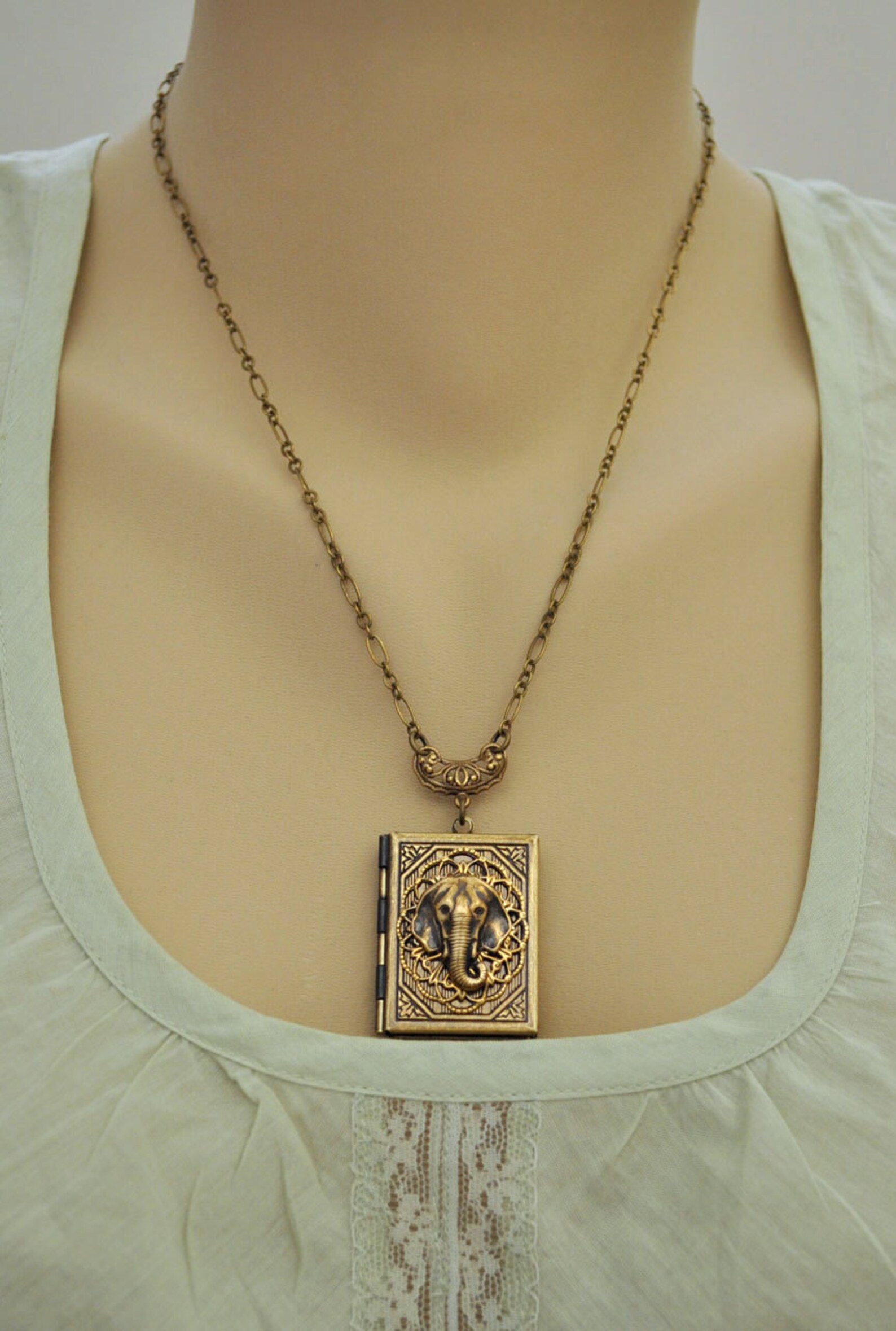 Book Style Elephant Locket SAFARI Antique Brass Locket - Etsy