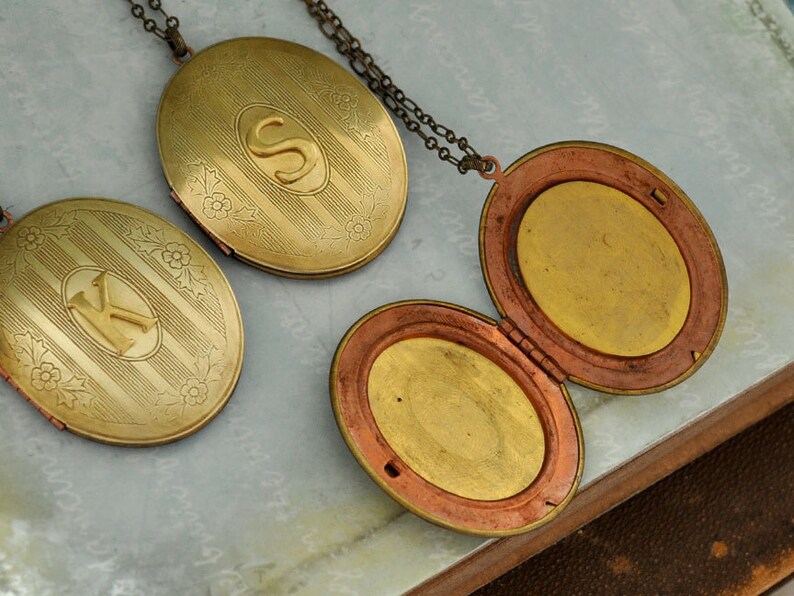 INITIAL LOCKET Vintage Brushed Brass Letter Locket Necklace - Etsy