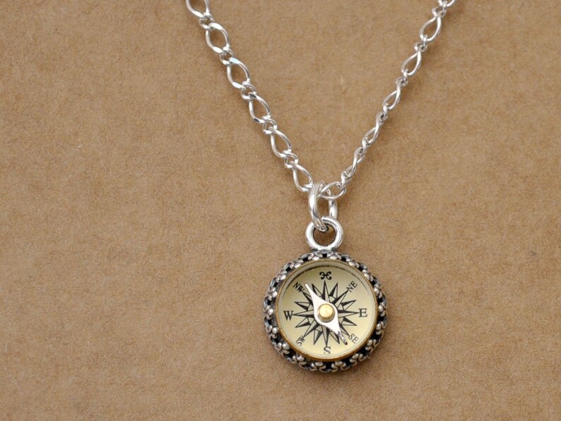 Silver compass necklace GUIDANCE antiqued 925 sterling | Etsy