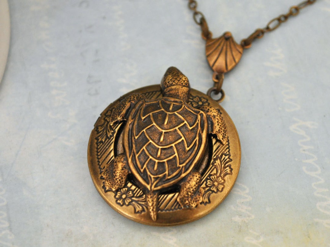 Brass Sea Turtle Locket UNDER THE SEA Handmade Antique Brass Turtle ...