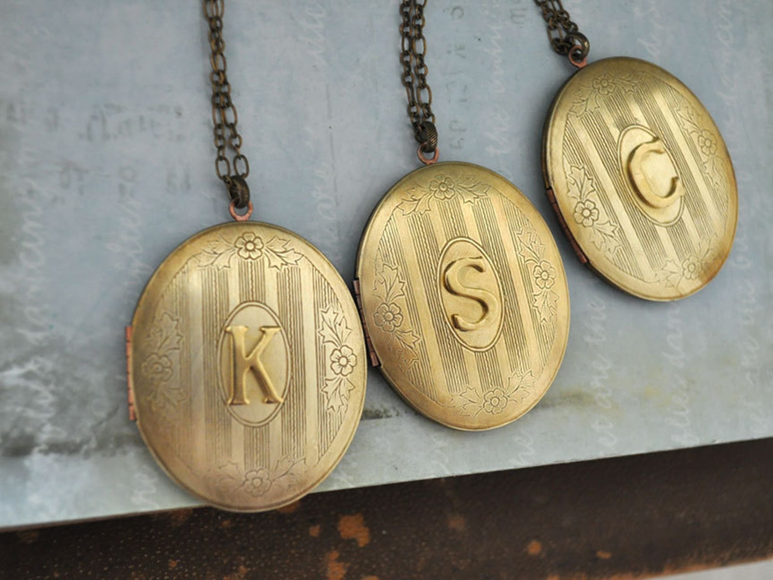 INITIAL LOCKET Vintage Brushed Brass Letter Locket Necklace - Etsy